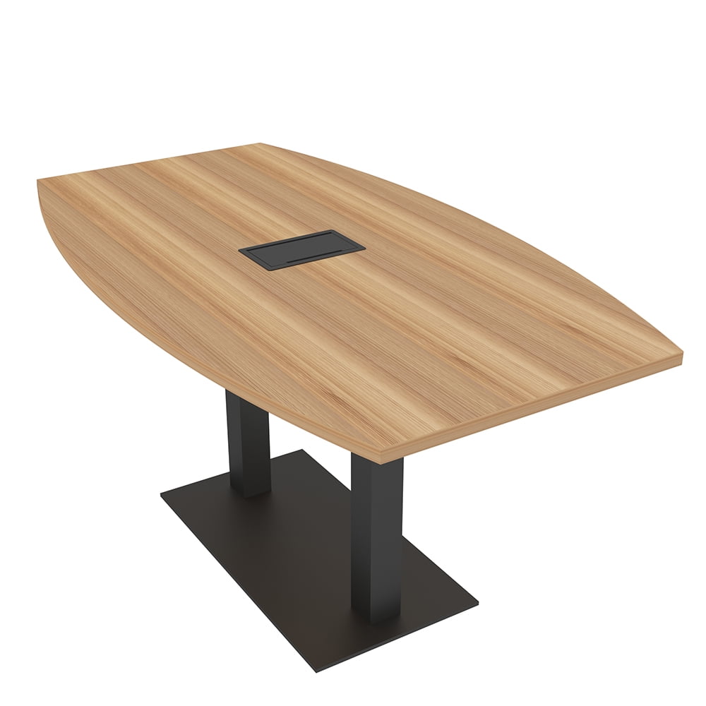 3X5 Boat Shaped Conference Table With Metal Base And Electrical Module ...