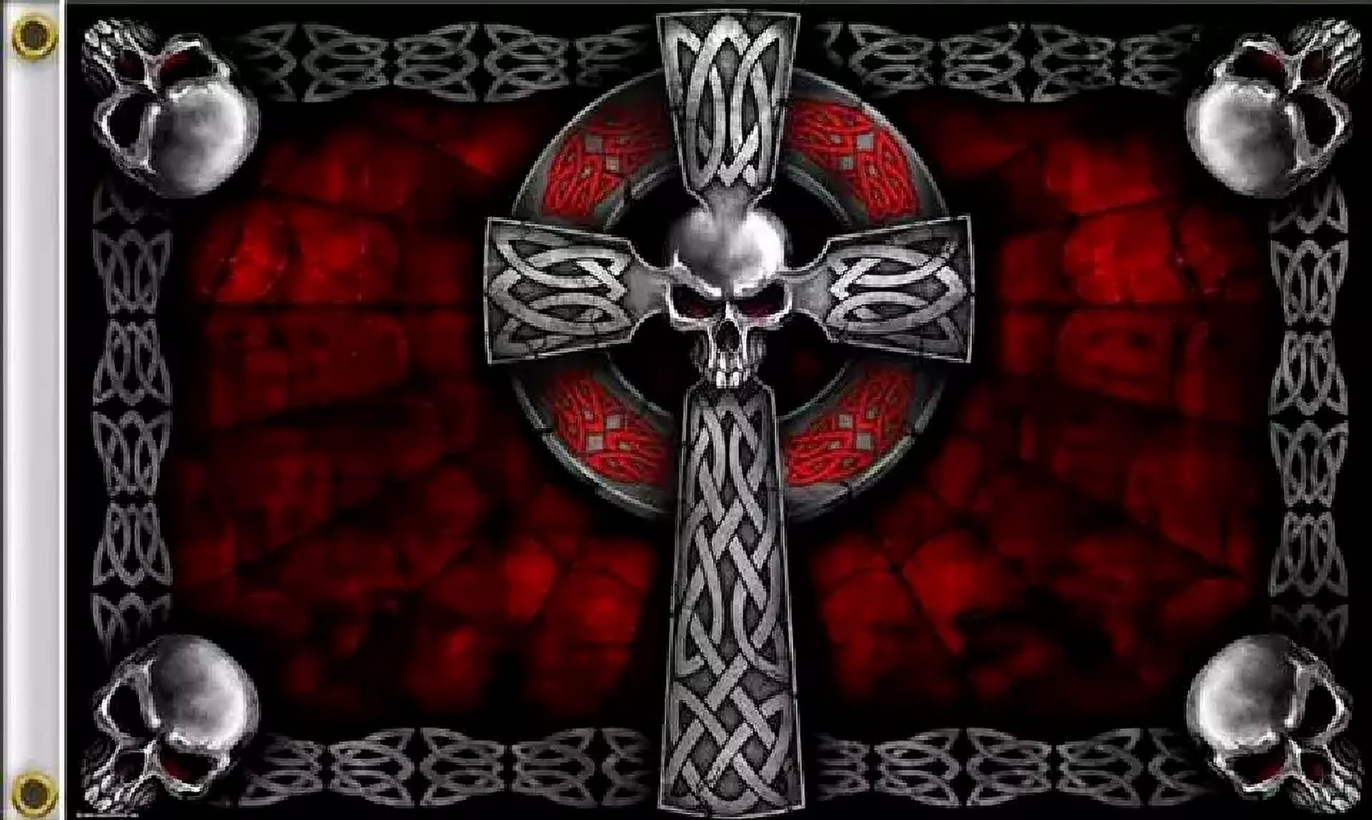 3X5 CELTIC CROSS SKULL GOTHIC RED BLACK FLAG BIKER BANNER 100D W ...