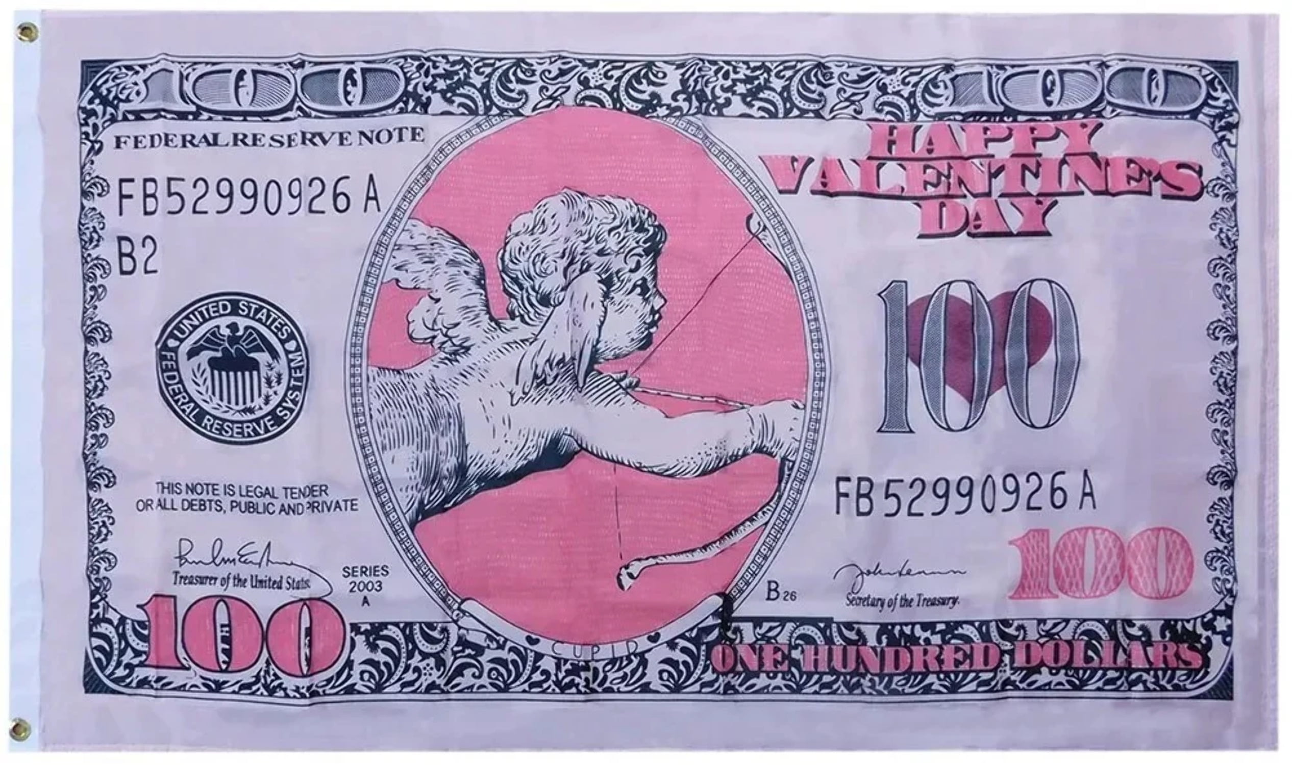 3X5 Cupid 100 Dollar Bill $100 Pink Valentine's Day 3'x5' Super ...