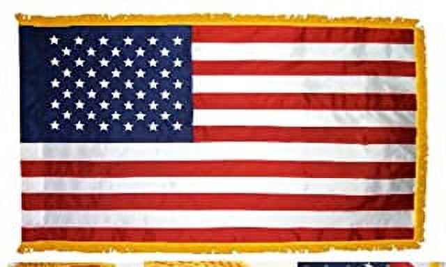 3X5 FT US AMERICAN FLAG PARADE POLE HEM GOLD FRINGE Indoor Outdoor Sewn ...