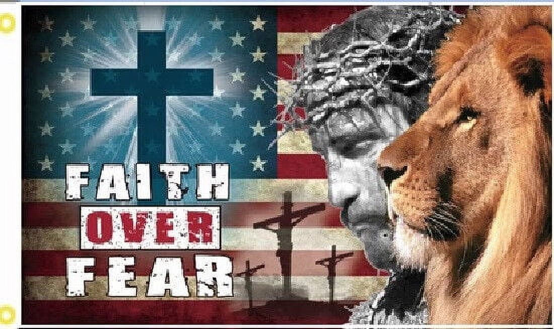 3X5 JESUS CHRIST FAITH OVER FEAR CHRISTIAN CROSS LION FLAG BANNER 100D ...