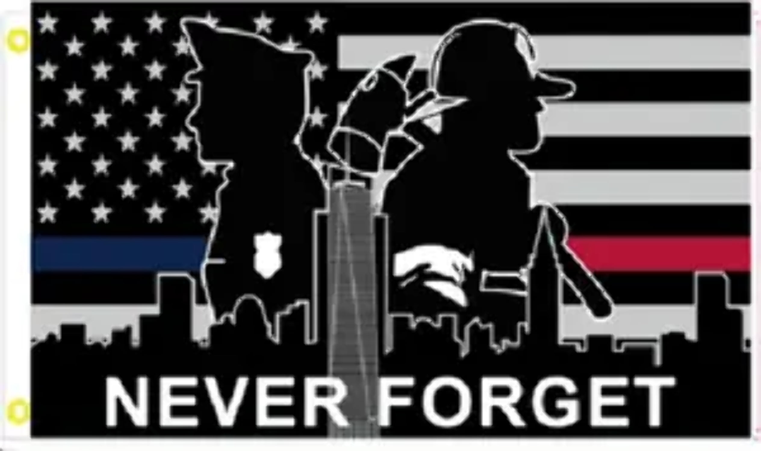 3X5 NEVER FORGET 911 9/11 POLICE FIRE EMS EMT FIRST RESPONDERS FLAG ...