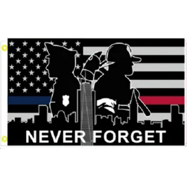 3X5 NEVER FORGET 911 9/11 POLICE FIRE EMS EMT FIRST RESPONDERS FLAG ...