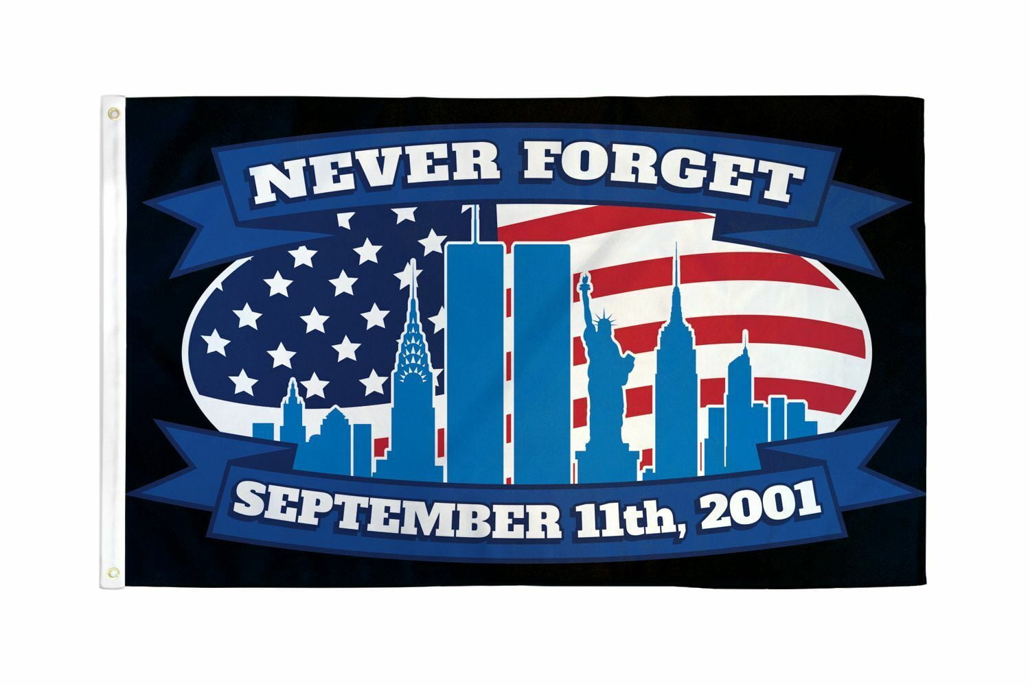3X5 NEVER FORGET 911 USA NY SKYLINE SEPT 11TH 100% Polyester 100D Flag ...