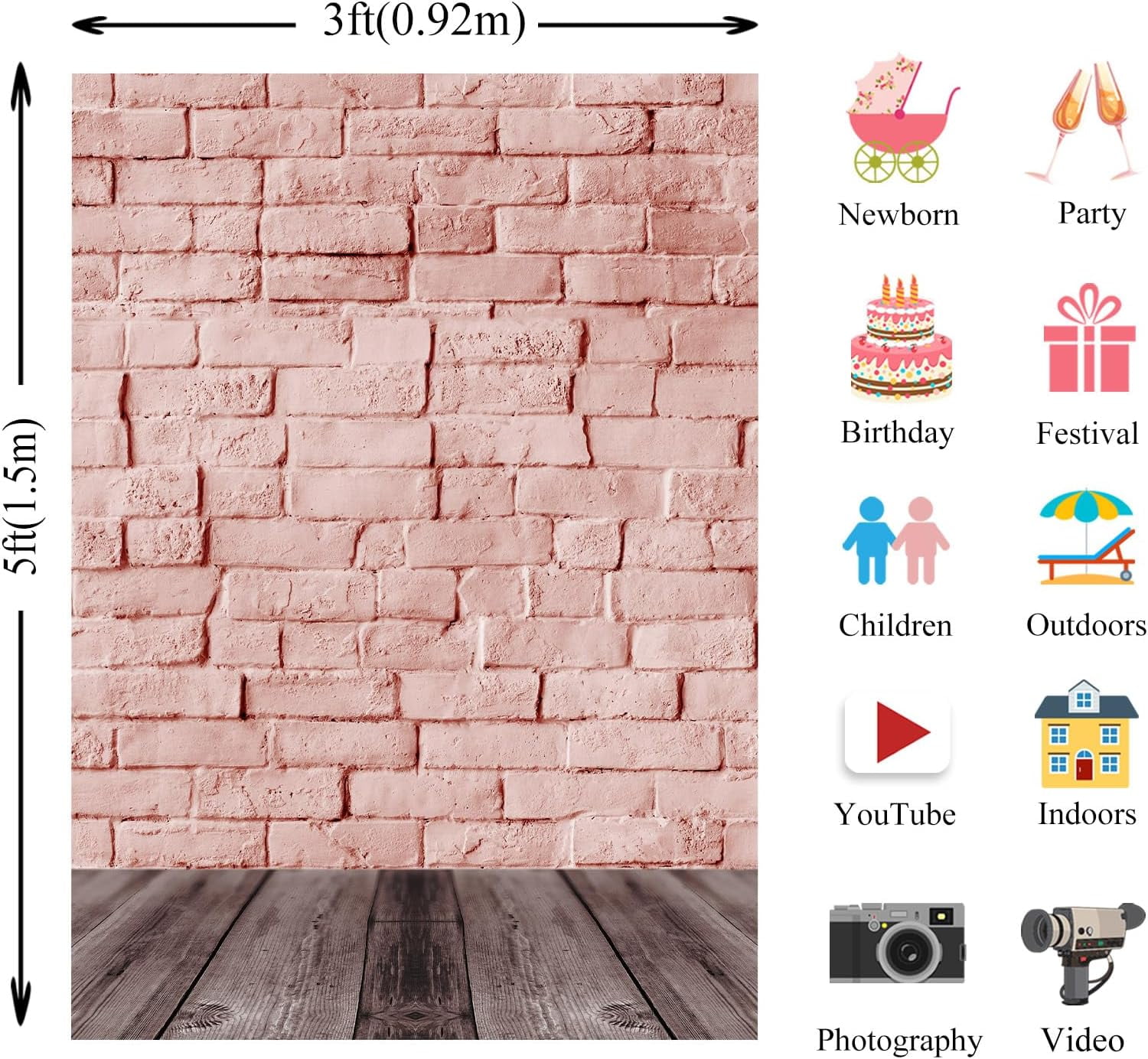 3X5Ft Girls 1St Birthday Backdrop Pink Brick Photography Backdrop Brick ...
