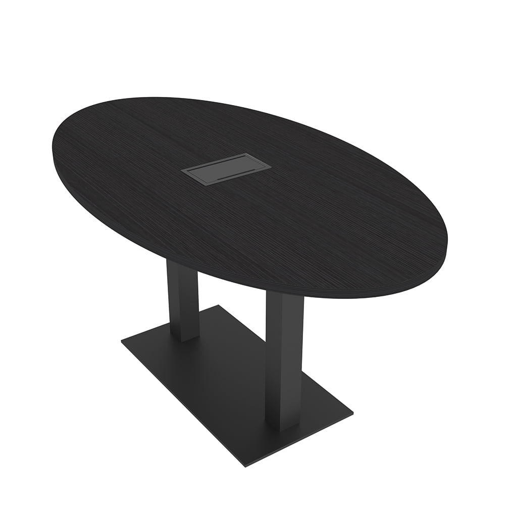 3X6 Oval Conference Room Table With Square Metal Base Electrical Unit ...