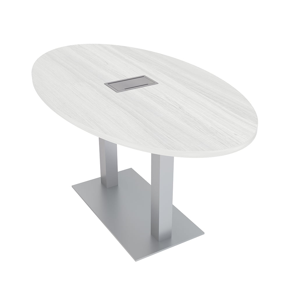 3X6 Oval Conference Room Table With Square Metal Base Electrical Unit ...