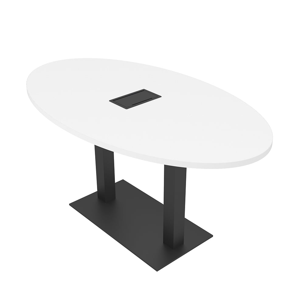 3X6 Oval Conference Room Table With Square Metal Base Electrical Unit ...