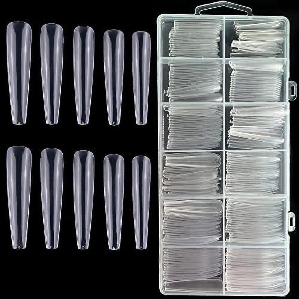 3xl Nail Tips 240pcs Extra Long Clear Coffin Ballerina Fake Nails