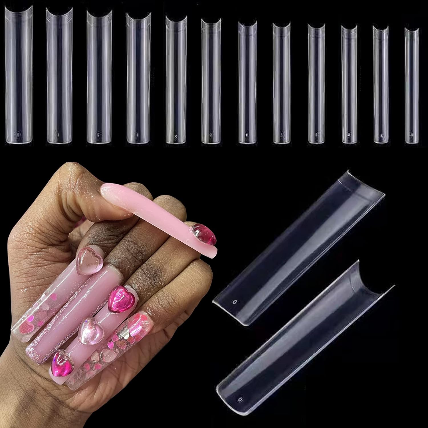 3XL Square Nail Tips 240pcs Clear Extra Long Tapered Square Fake Nails ...