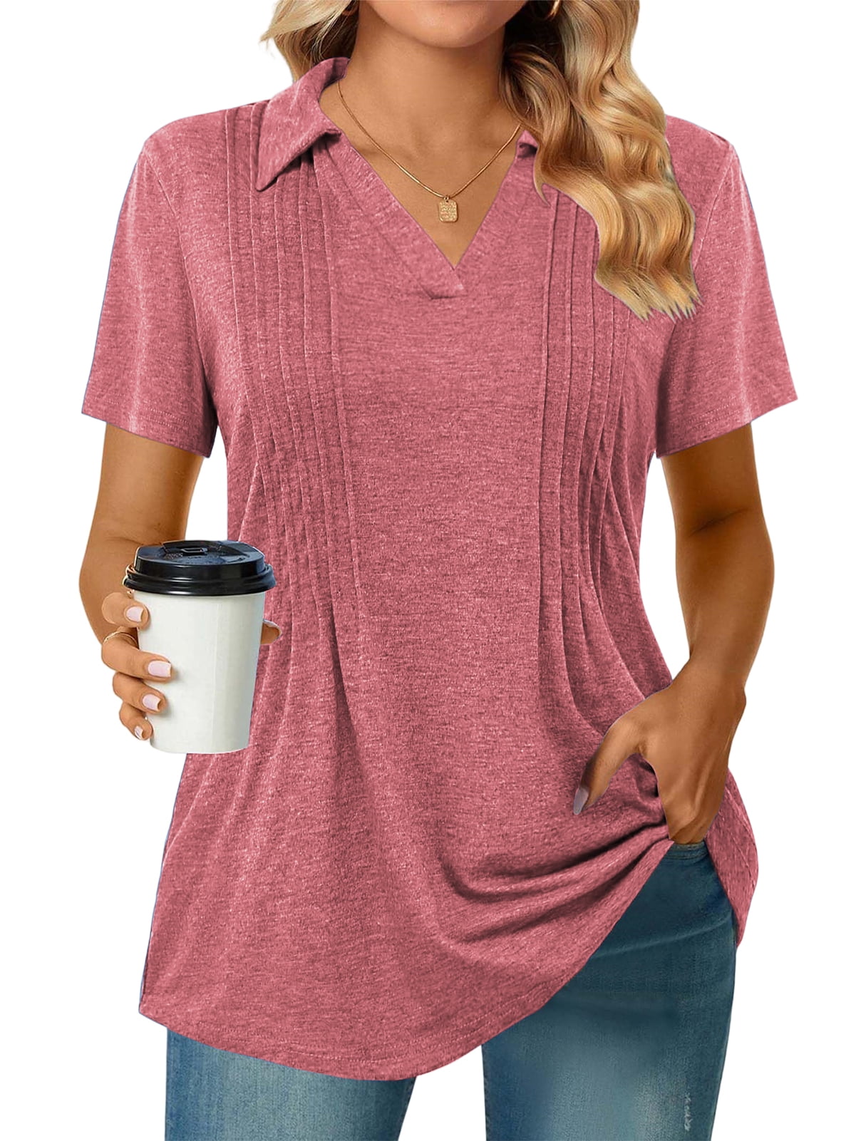 3Xl Womens Tops Plus Size Cute Short Sleeve Tunics Summer Collar V Neck ...