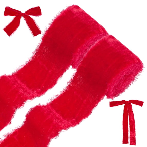 3Yards Christmas Frayed Edge Ribbons Silk Velvet Ribbon Raw Edge Ribbon ...