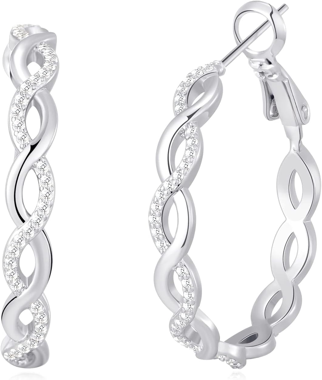3cm Stainless Steel Twisted Infinity Cubic Zirconia Hoop Earrings, 2 ...
