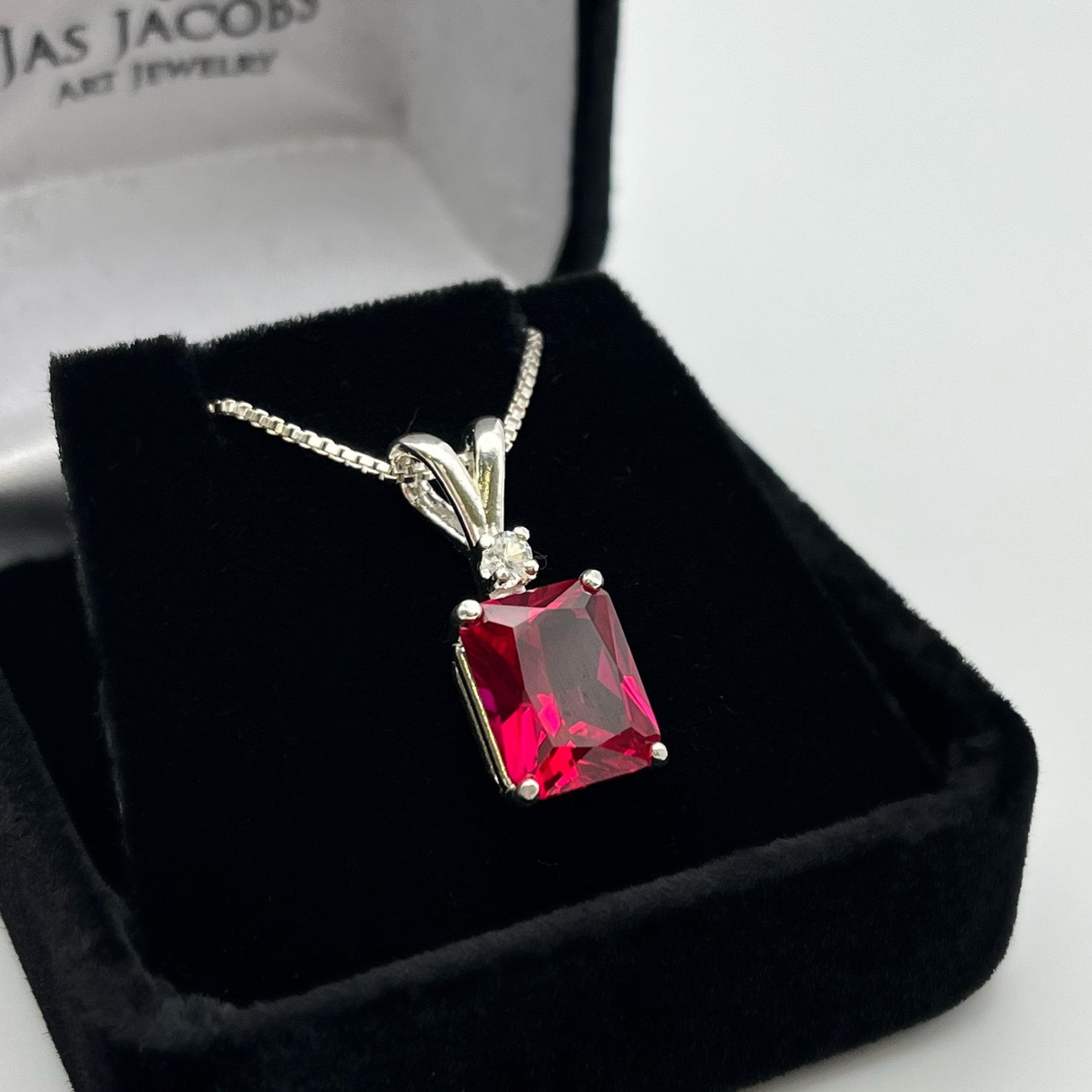 3ct Emerald Cut Ruby Necklace with White Sapphire accent Jewelry Gift ...