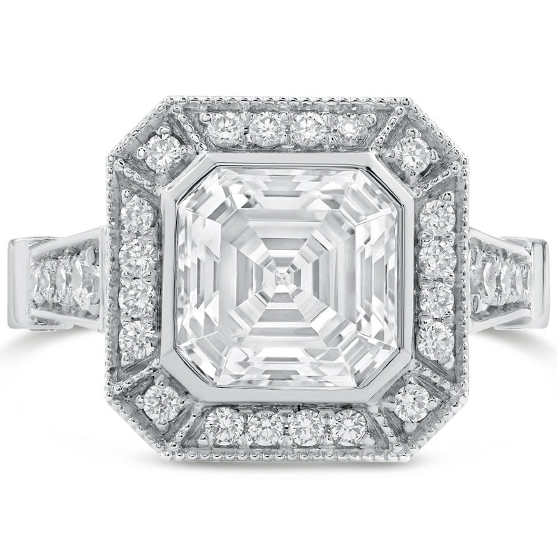 3ct Lab Grown Asscher Cut Diamond Engagement Ring Antique Style A45 ...