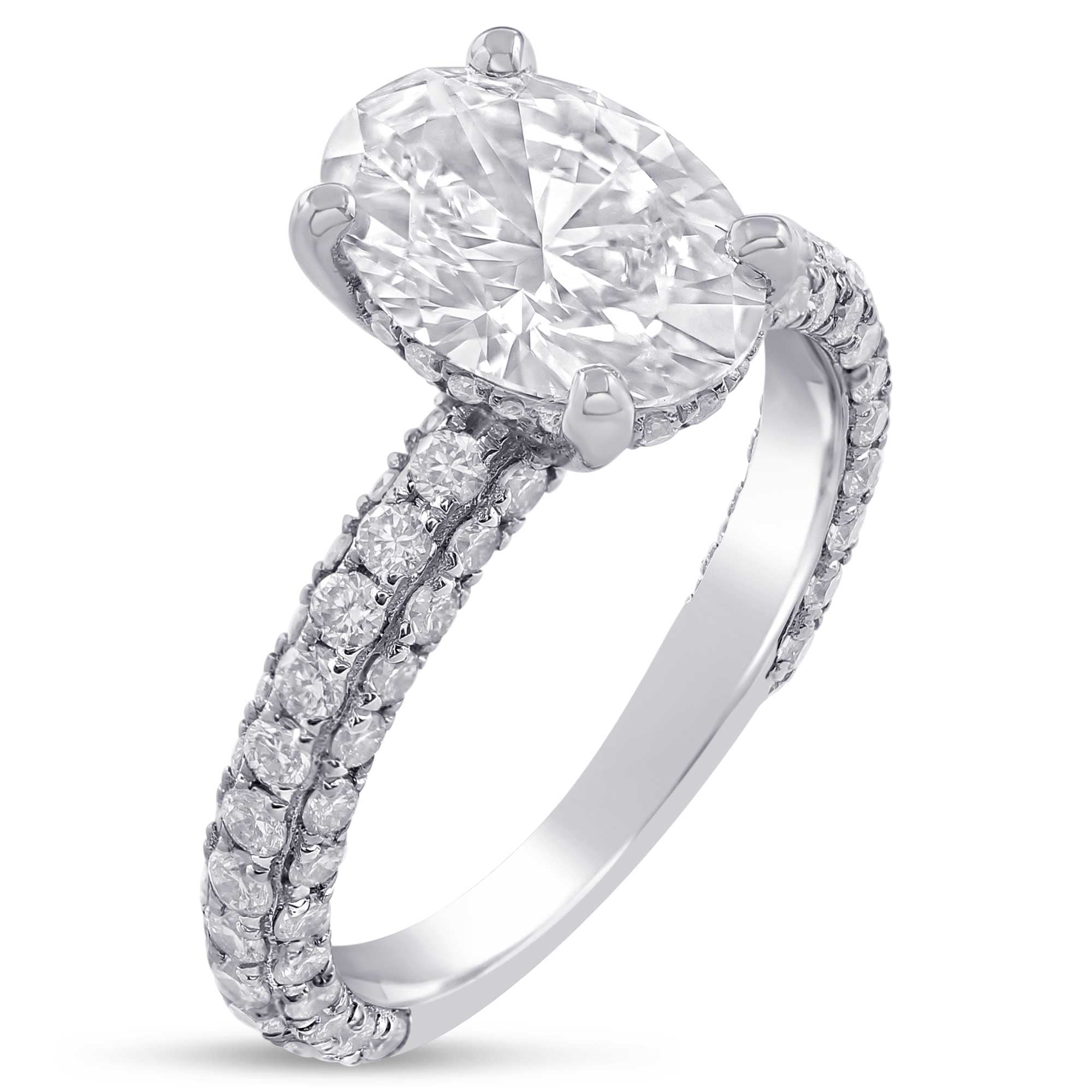 3ct Oval Three Sided Pave Diamond Engagement Ring O32LG - Walmart.com