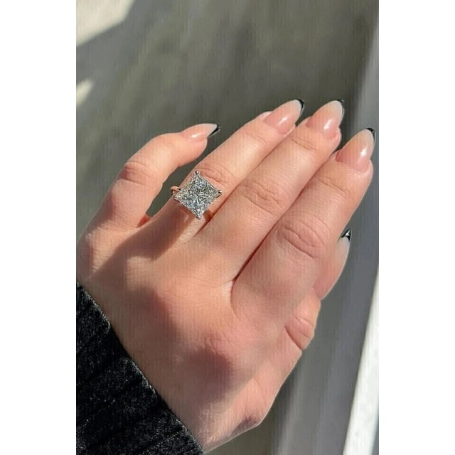 3ct Princess Cut Lab Created Diamond Solitaire Engagement Ring 14K ...