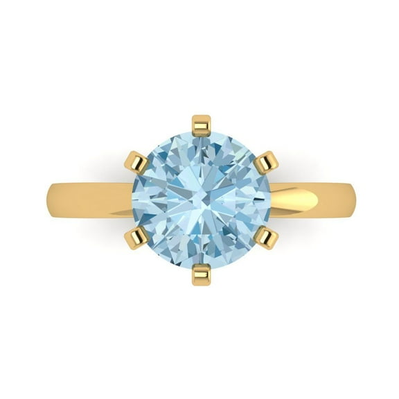3ct Round Cut Blue Natural Sky Blue Topaz 18k Yellow Gold Engraving ...
