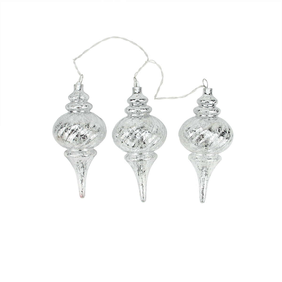 3ct Silver Lighted Glass Shatterproof Christmas Finial Ornaments 9.75 ...