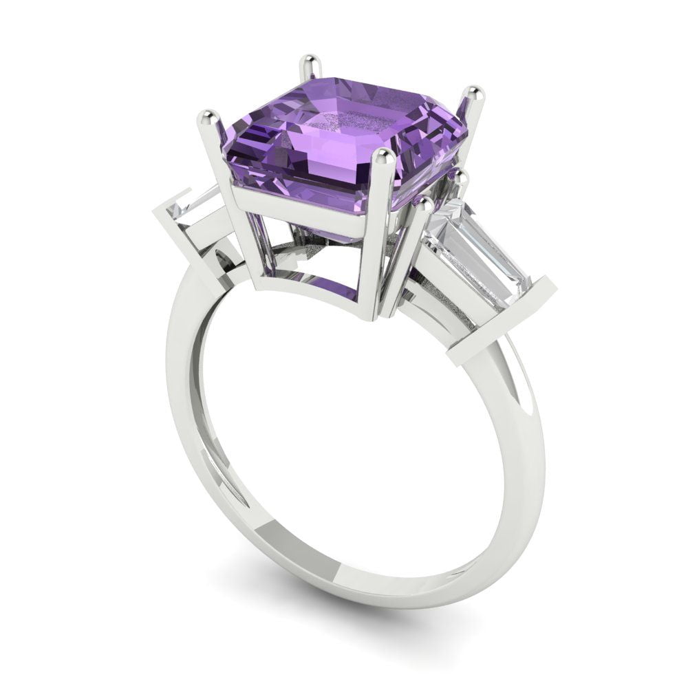 3ct asscher cut alexandrite 18k white gold 3 stone Bridal Wedding ...