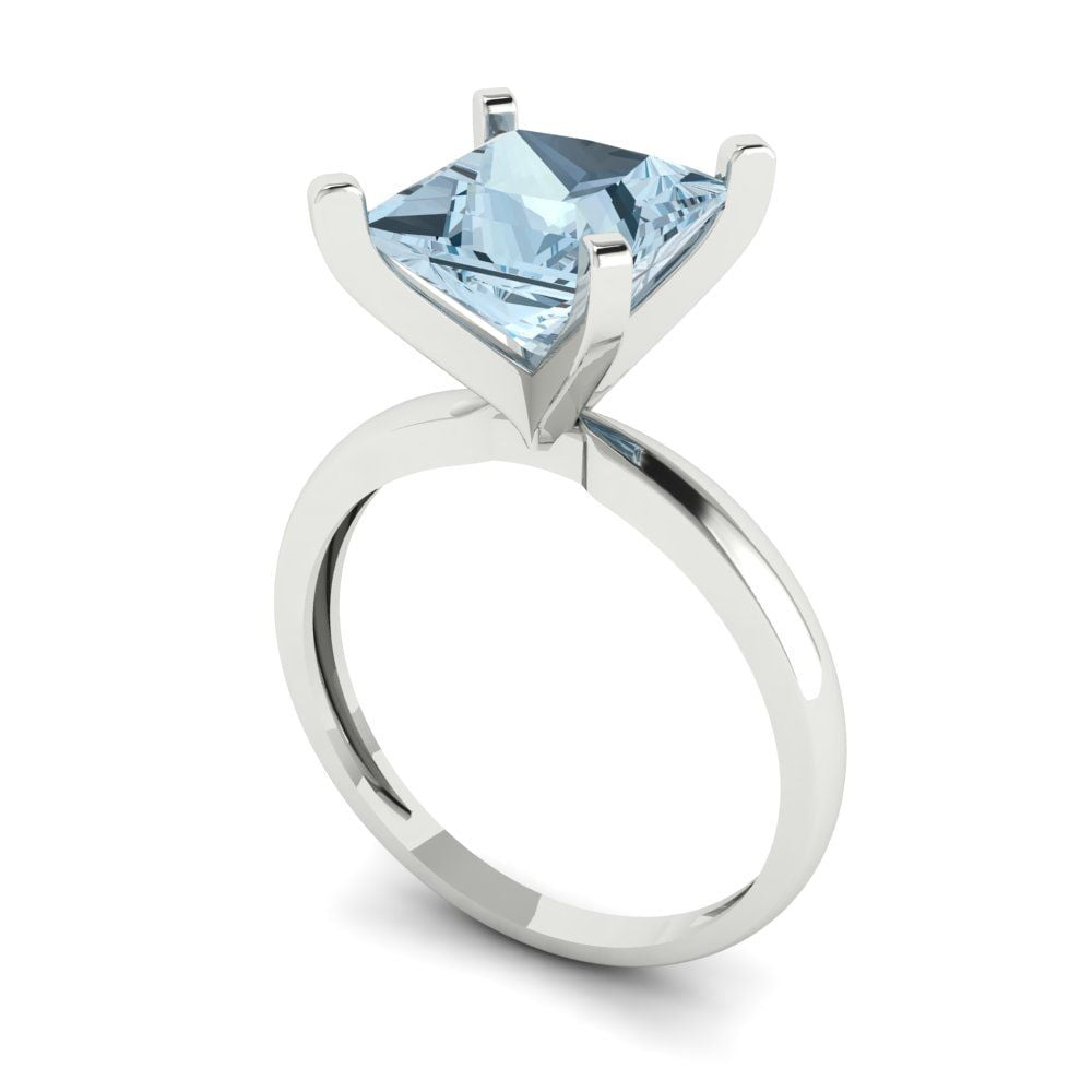 3ct princess cut blue Zircon 18k white gold Bridal Wedding Engagement ...