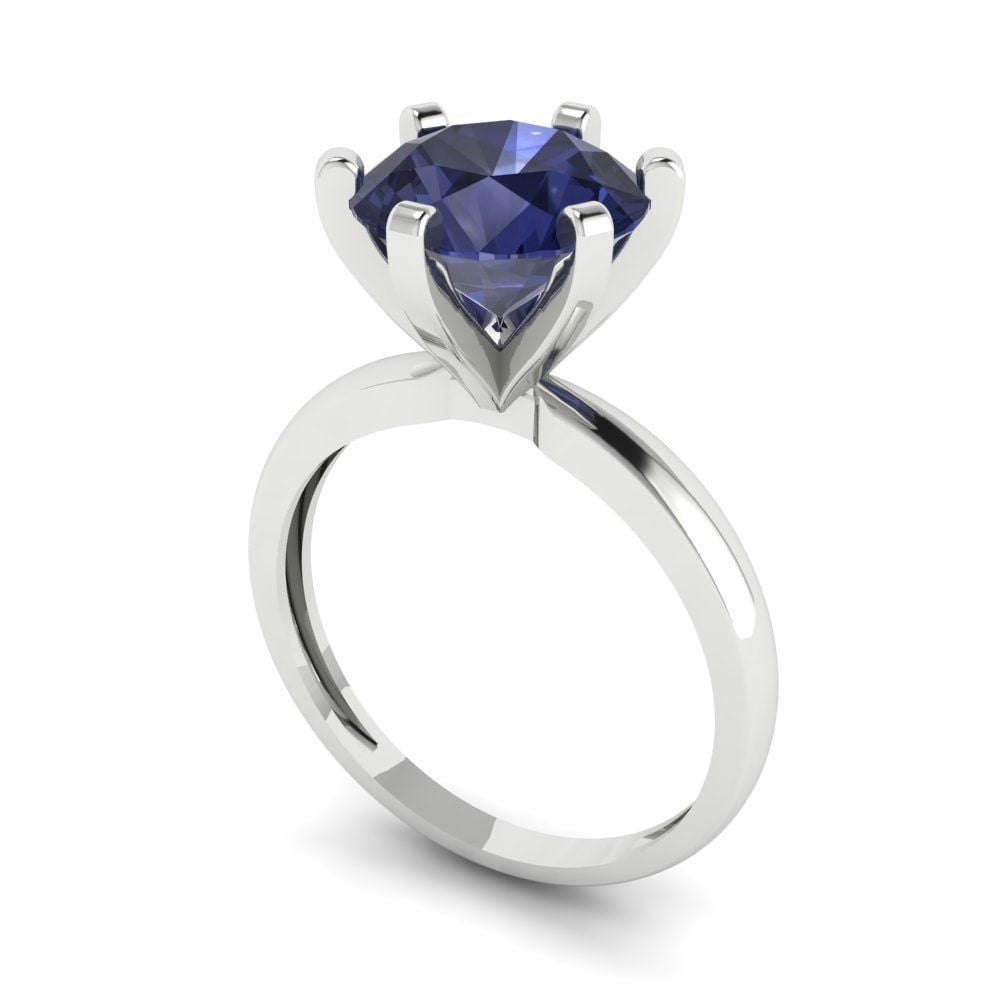 3ct round cut blue sapphire 18k white gold Bridal Wedding Engagement ...