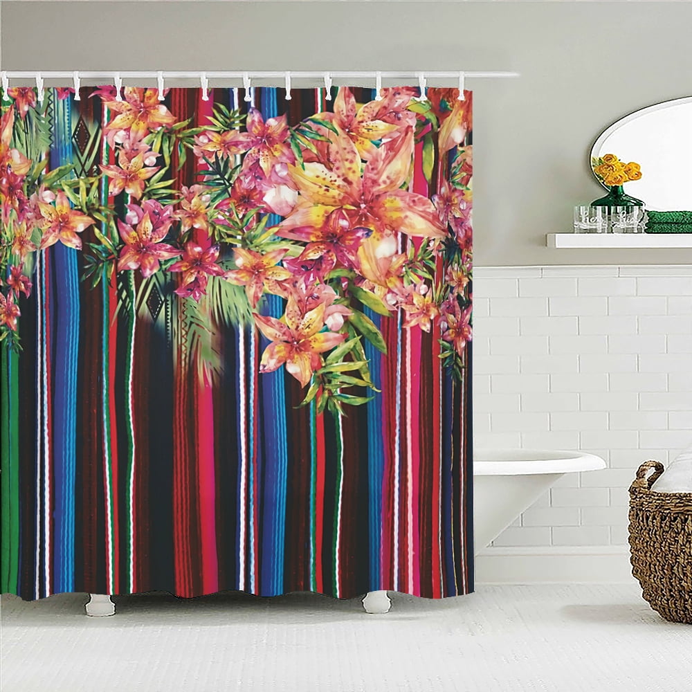 3d Bathroom Curtains Colorful Beautiful Flowers Printing Shower ...