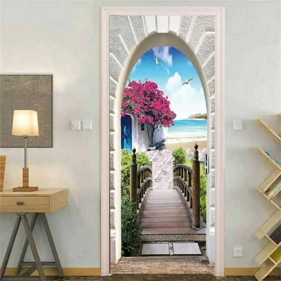 3d Beach Door Decorative stickers Bedroom entrance wallpaper Natural ...