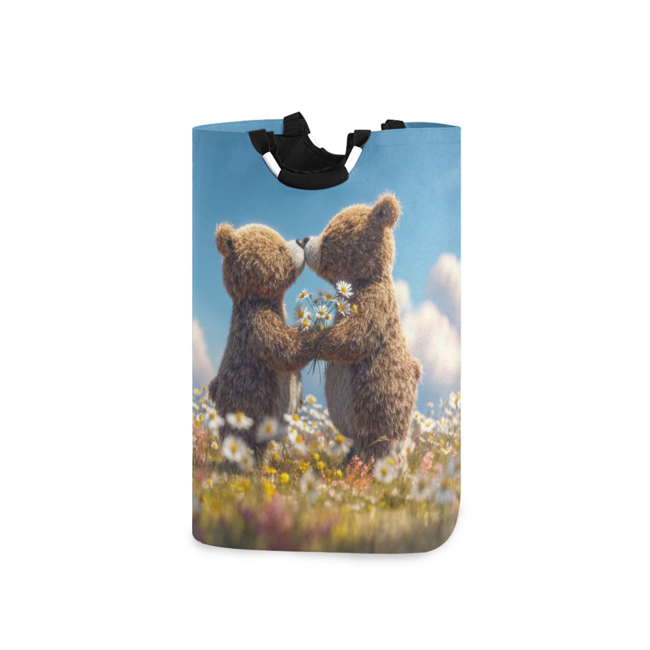 3d Bears Kiss Among Flowers Valentine Laundry Basket with Handles ...