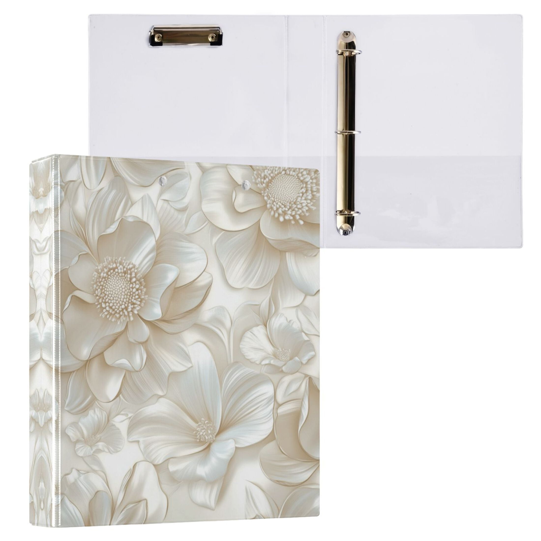 3d Beige Floral 3 Ring Hardcover Binders 1.5in Round Rings for Letter ...