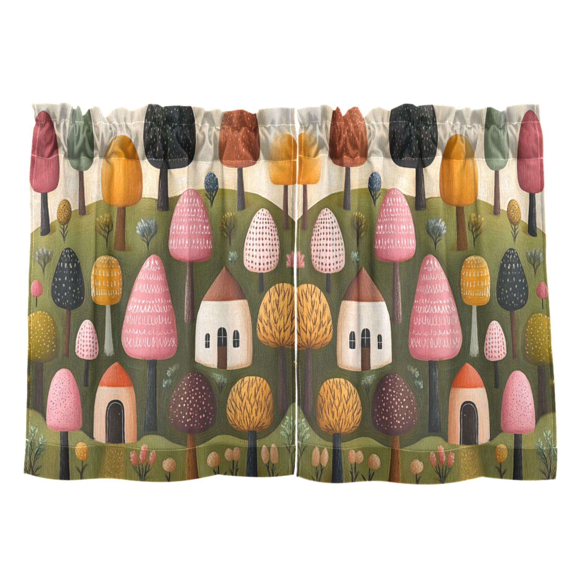 3d Cartoon Forest Kitchen Curtains Tier Set 27x36 Inch 2 Panels Semi ...