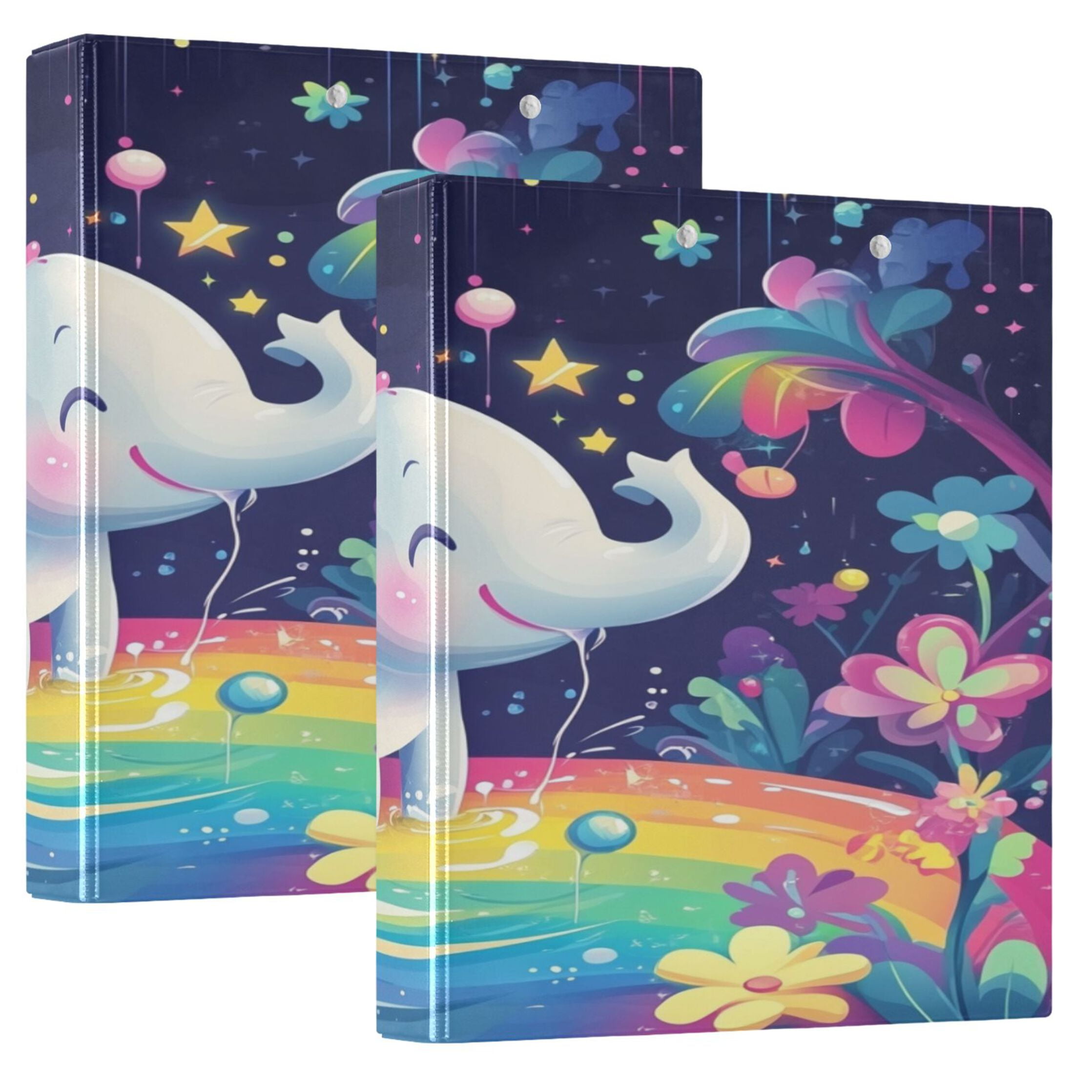 3d Cartoon Style Elephant 12.4x10.6in PVC Round Ring Binders, 2-Pack, D ...