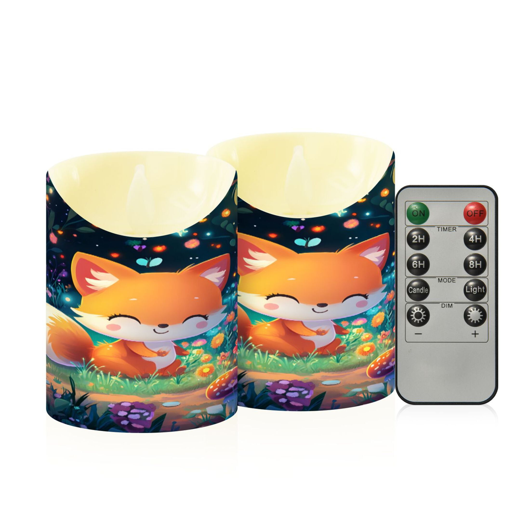 3d Cartoon Style Fox Flameless Candles 2 PCS with Remote Realistic ...