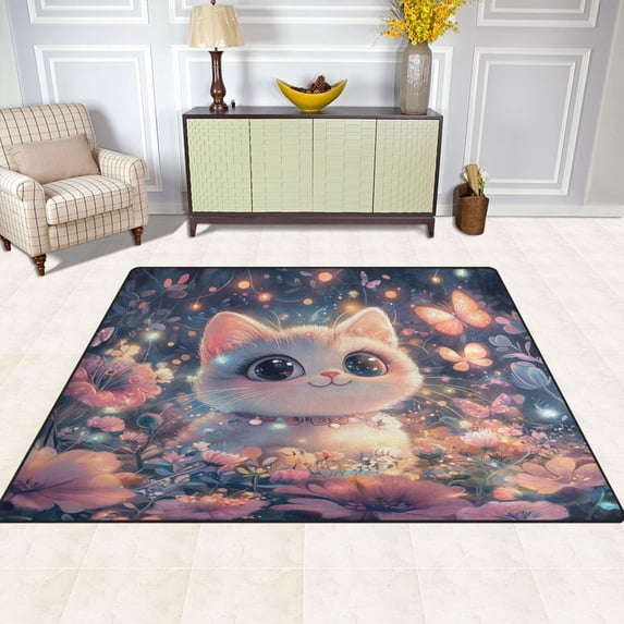 3d Cartoon Style Kitten 80''x58'' Extra Large Plush Memory Foam Rug ...