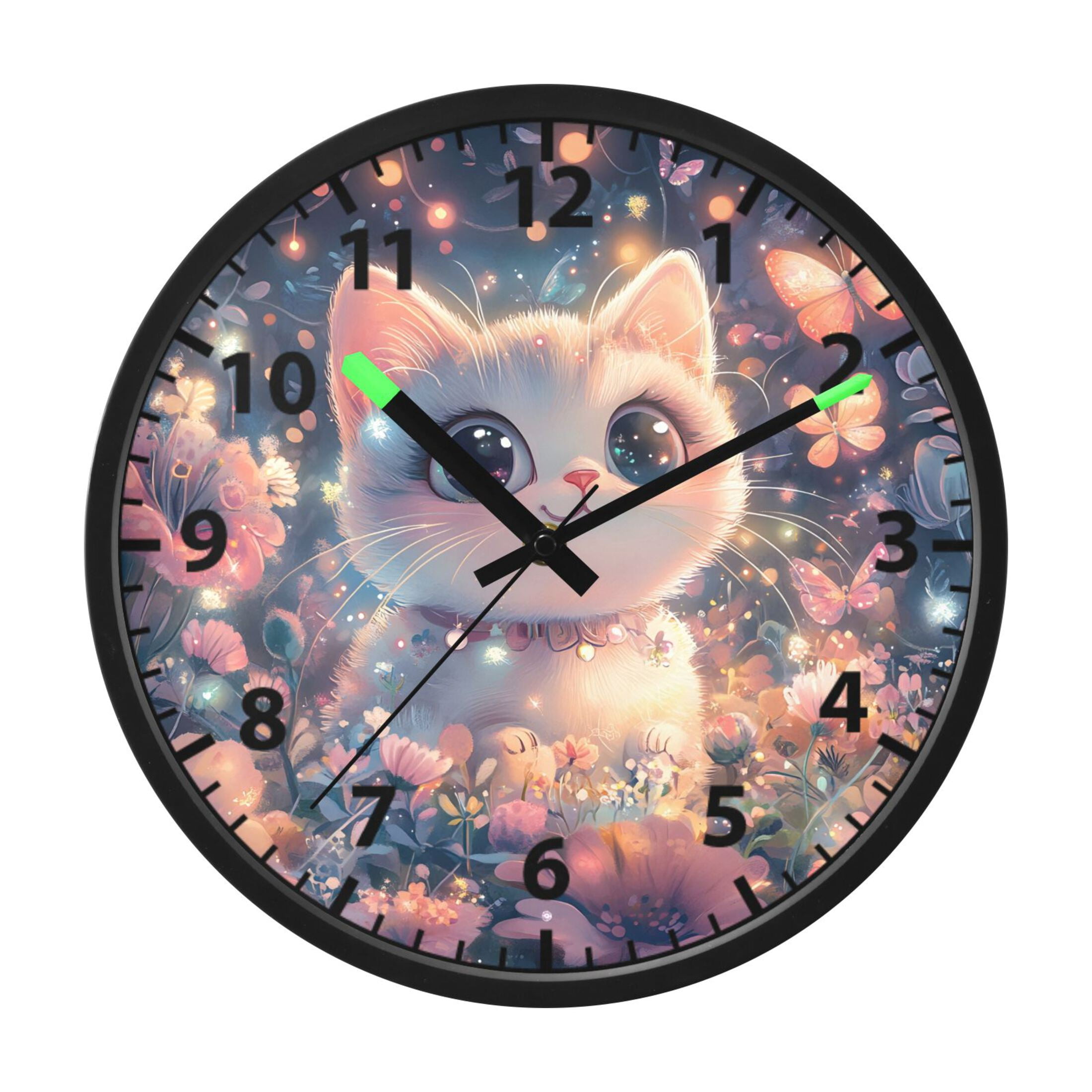 3d Cartoon Style Kitten Wall Clock 12 Inch Voice Activated Night Light ...