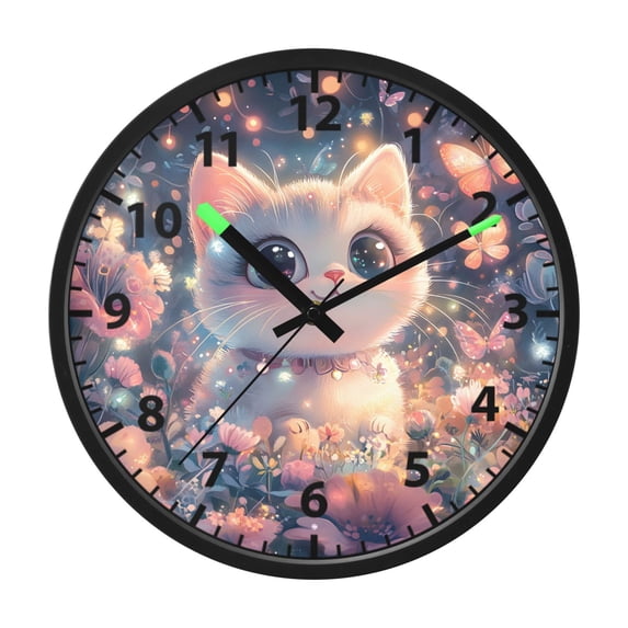 3d Cartoon Style Kitten Wall Clock 12 Inch Voice Activated Night Light ...