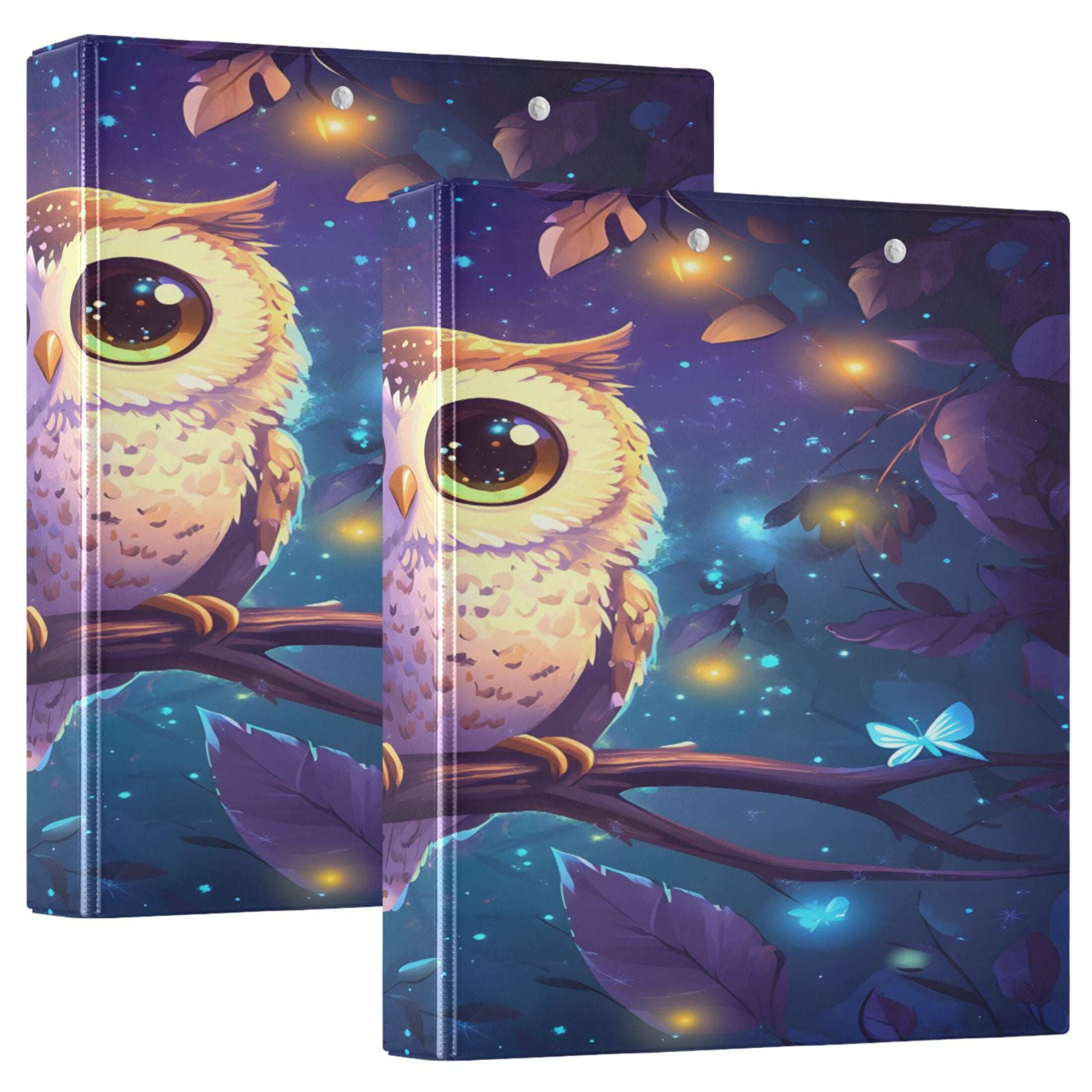 3d Cartoon Style Owl 12.4x10.6in PVC Round Ring Binders, 2-Pack, D-Ring ...