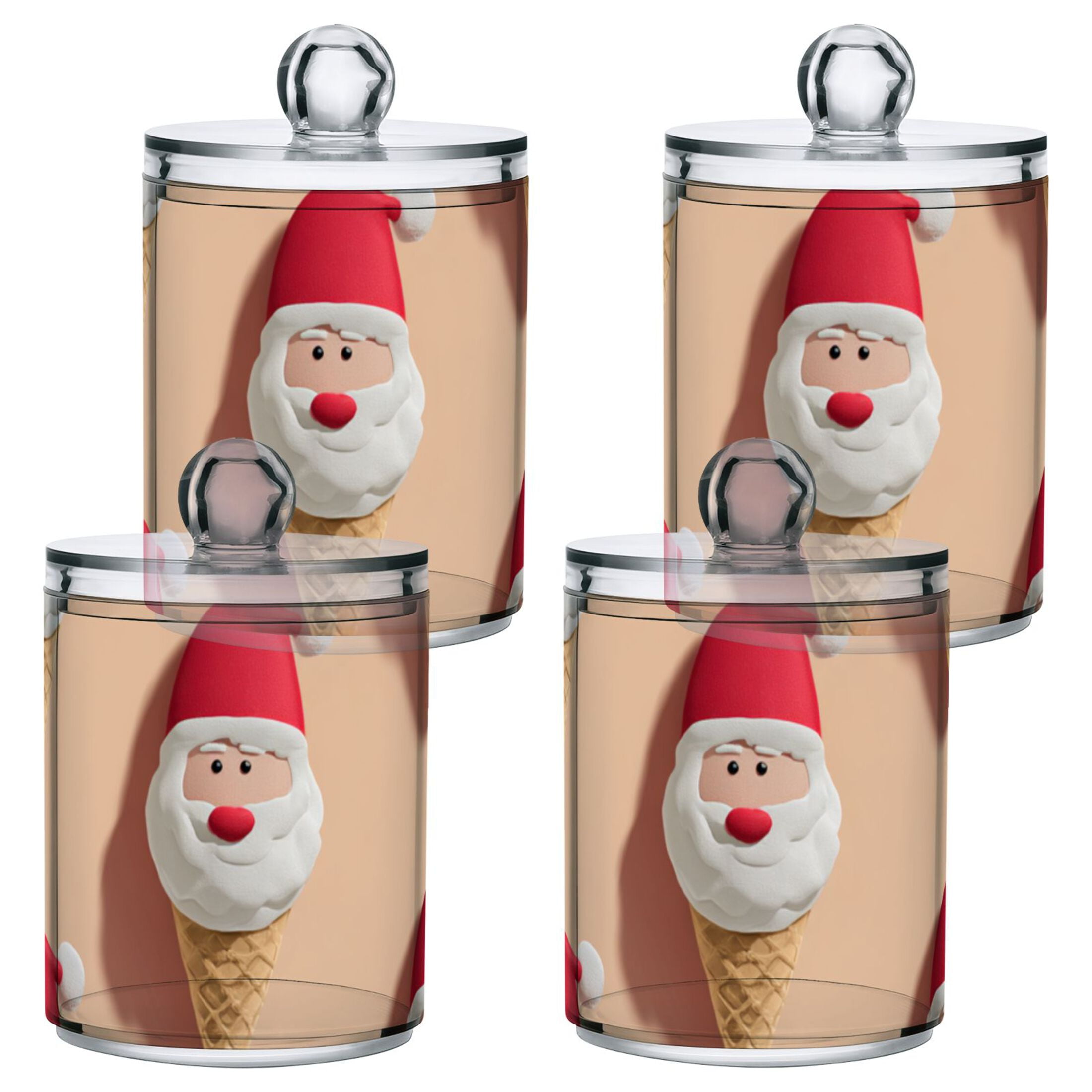 3d Christmas Santa Ice Cream Translucent Plastic Cans Storage Canisters ...