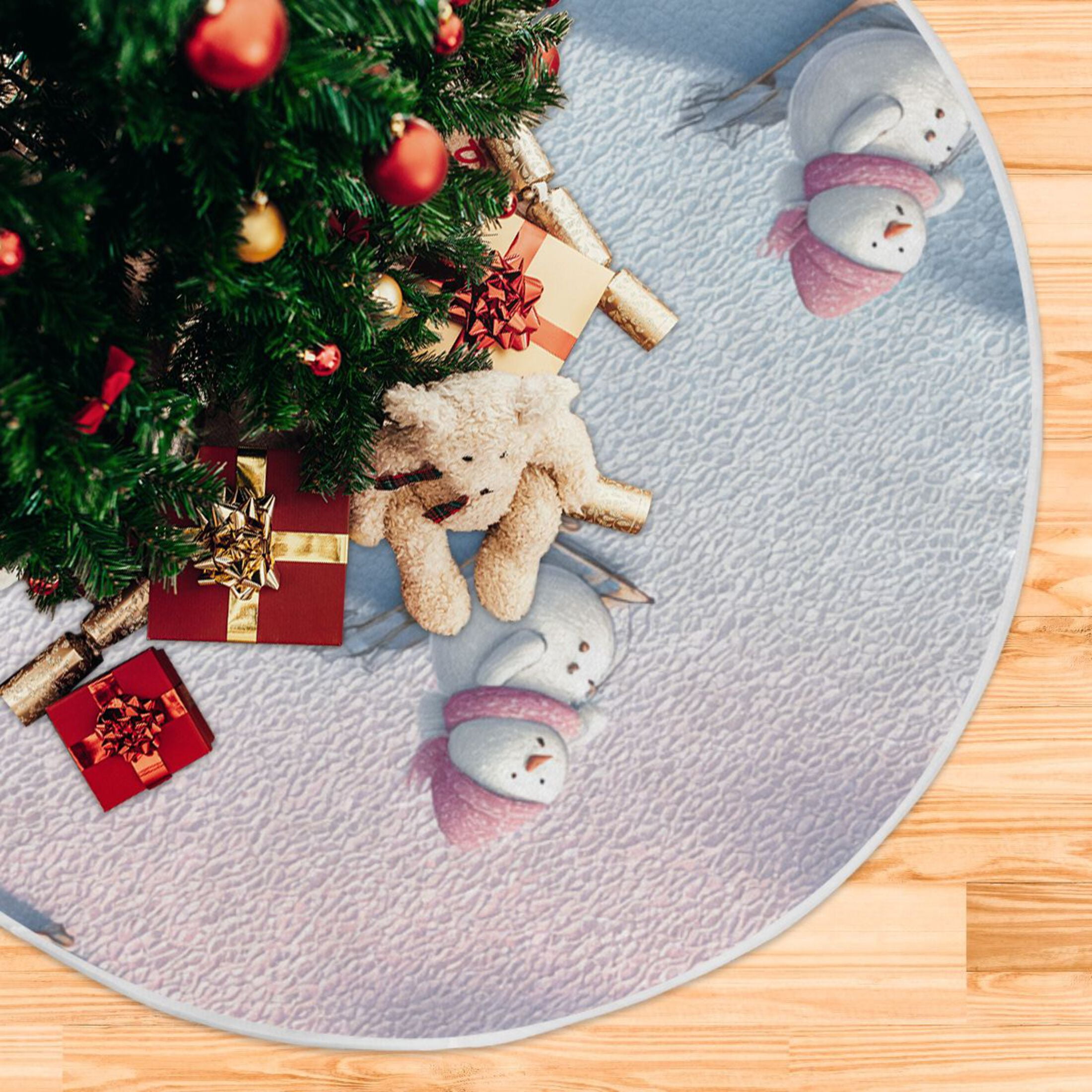 3d Christmas Snowman Sledding Christmas Tree Skirt Opening Design Floor ...