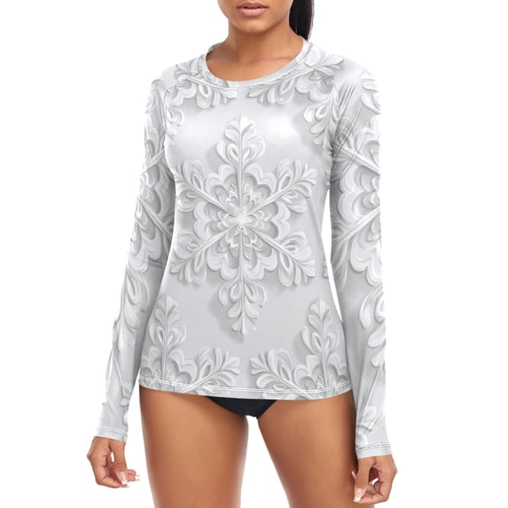 3d Christmas White Snowflakes Women's Rash Guard Shirts UPF 50+ Sun ...