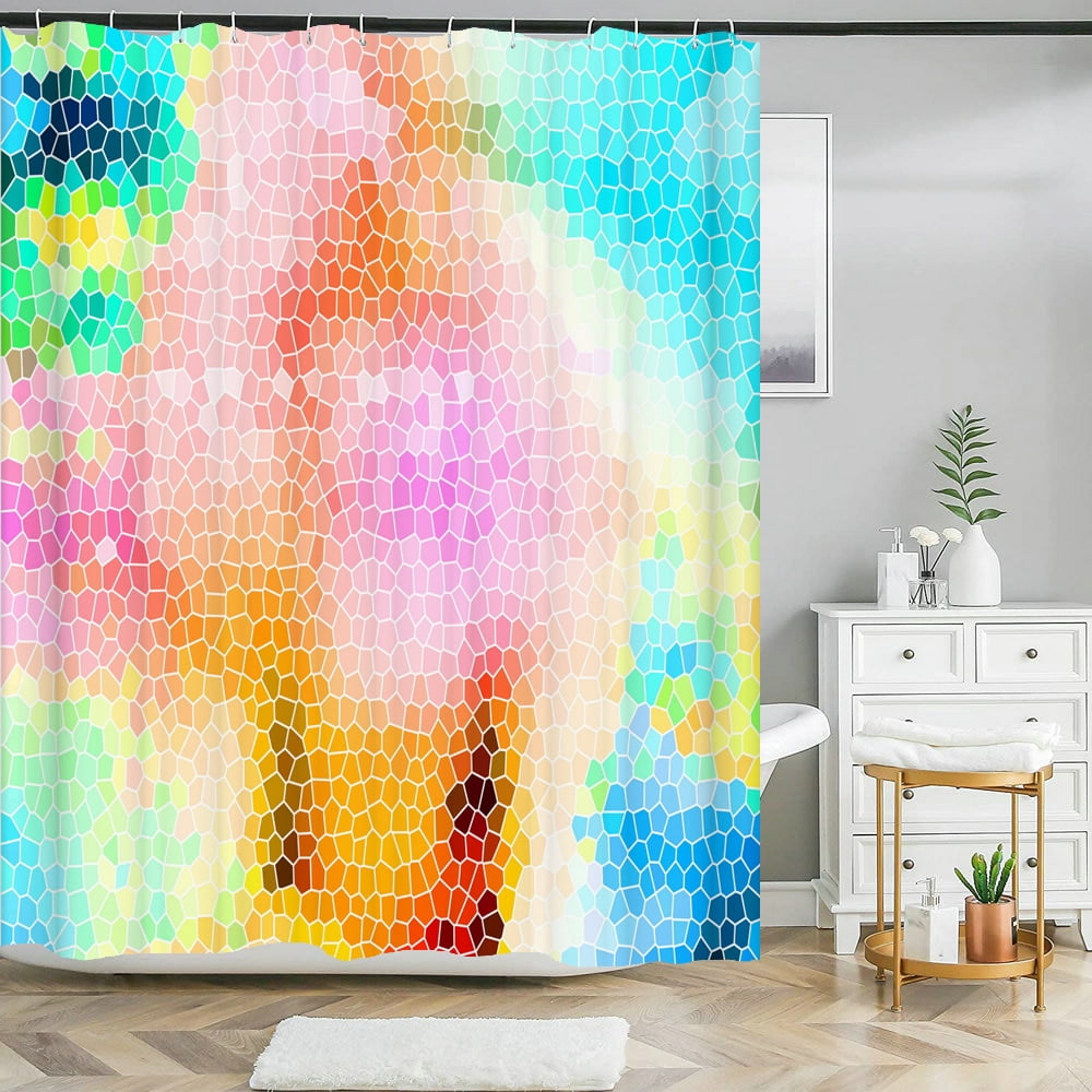 3d Colorful Mosaic Printed Fabric Shower Curtains Waterproof Art ...