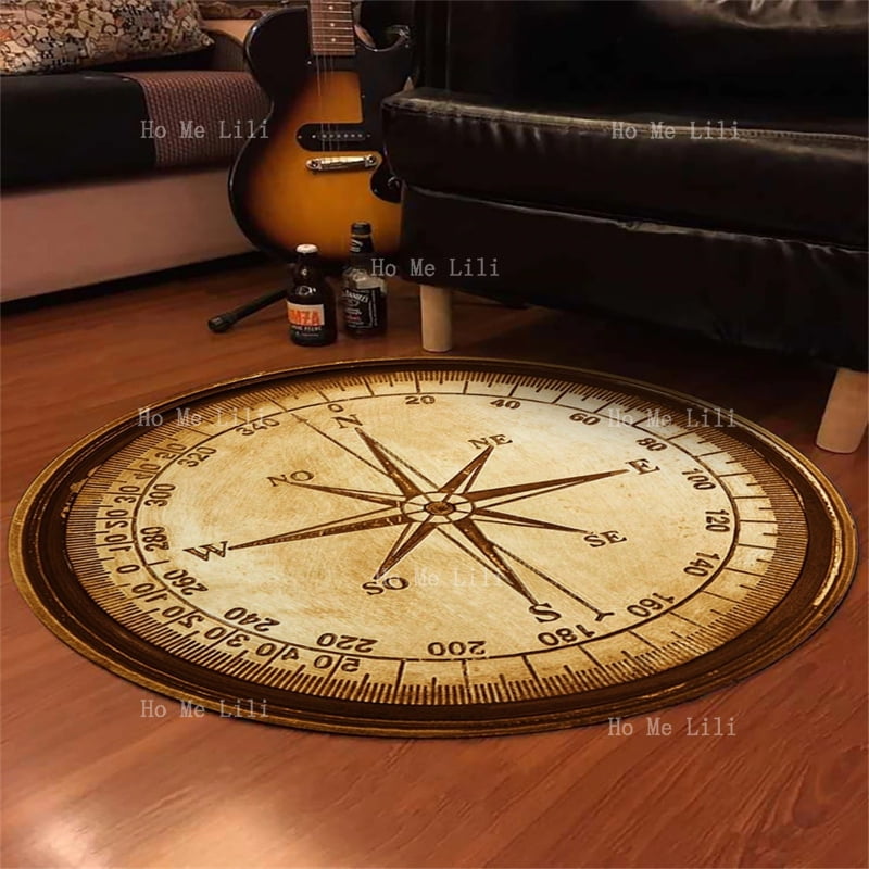 3d Compass Rose Medallion Carpet Real Looking Non Slip Retro Style ...