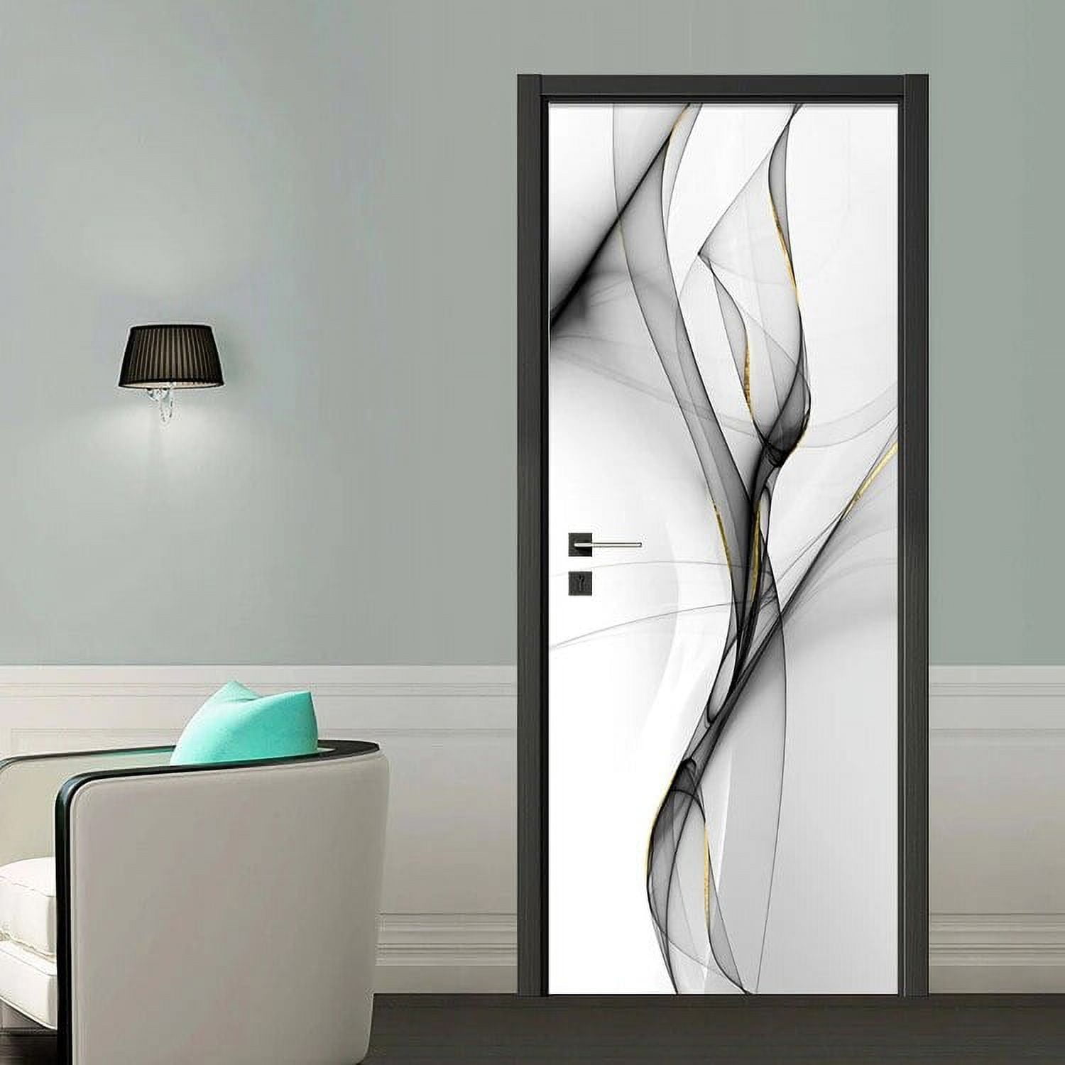 3d Door With Abstract Line Art Fresco Wallpaper Whole Door Package ...