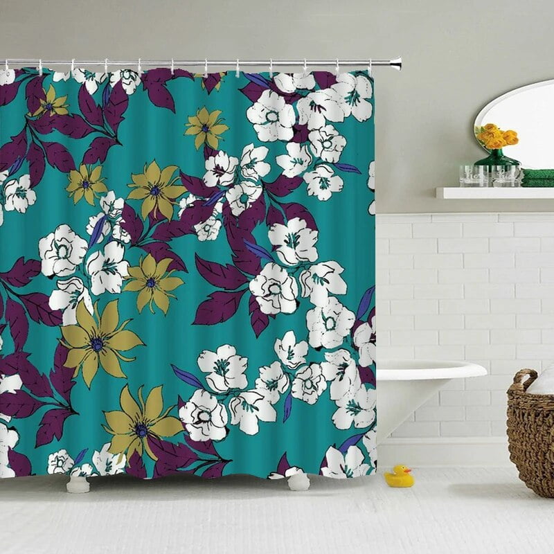 3d Flower Pattern Shower Curtains Waterproof Bathroom Curtain With Bath ...