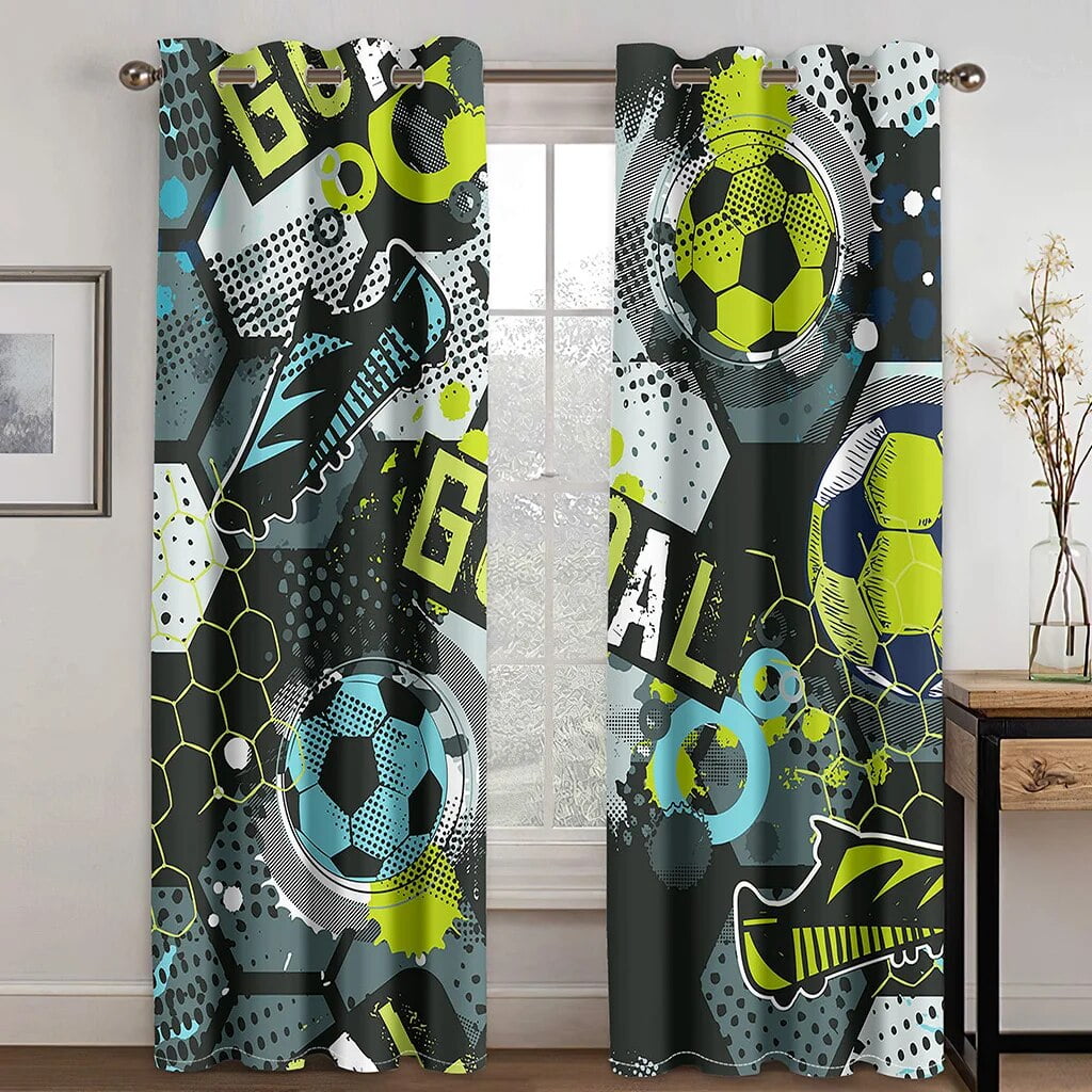 3d Football Design Classic 2 Pieces Thicl Children's Curtain For Boys ...