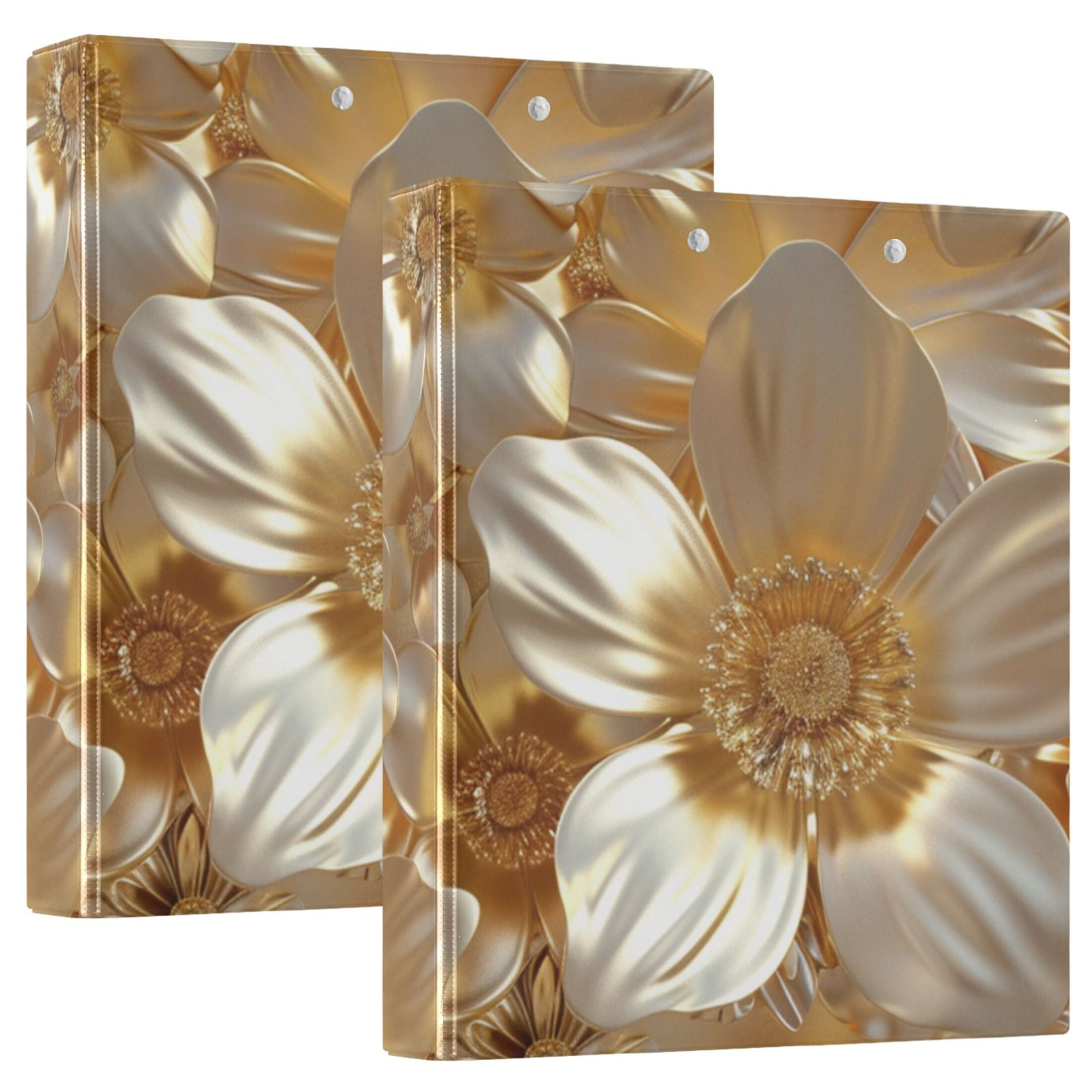 3d Gold Flowers 3 Ring Binders 1.5 inch Hardcover File Folders with ...