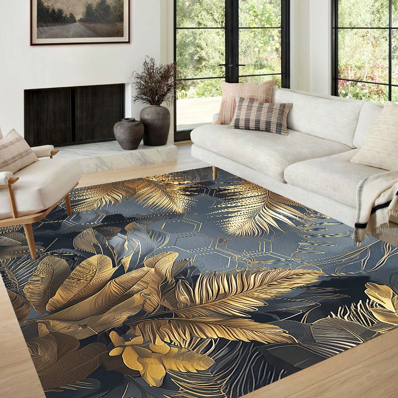 3d Golden Modern Carpet in The Living Room Leaf Patterns Room r Home ...