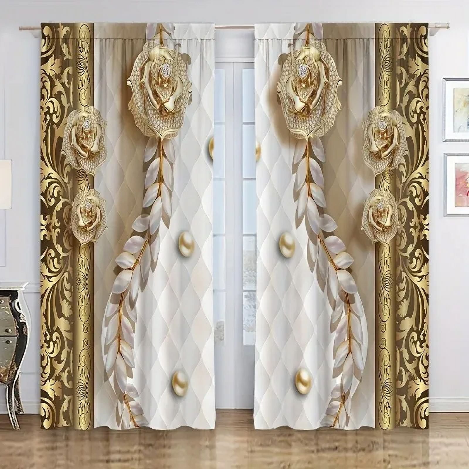 3d Golden Peacock Relief Polyester Light Filtering Drapes Modern Theme ...