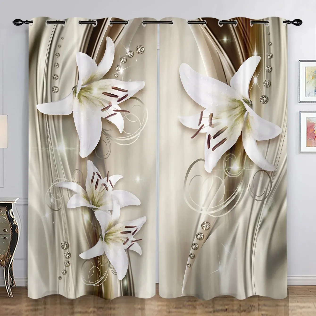 3d Golden Peacock Relief Polyester Light Filtering Drapes Modern Theme ...