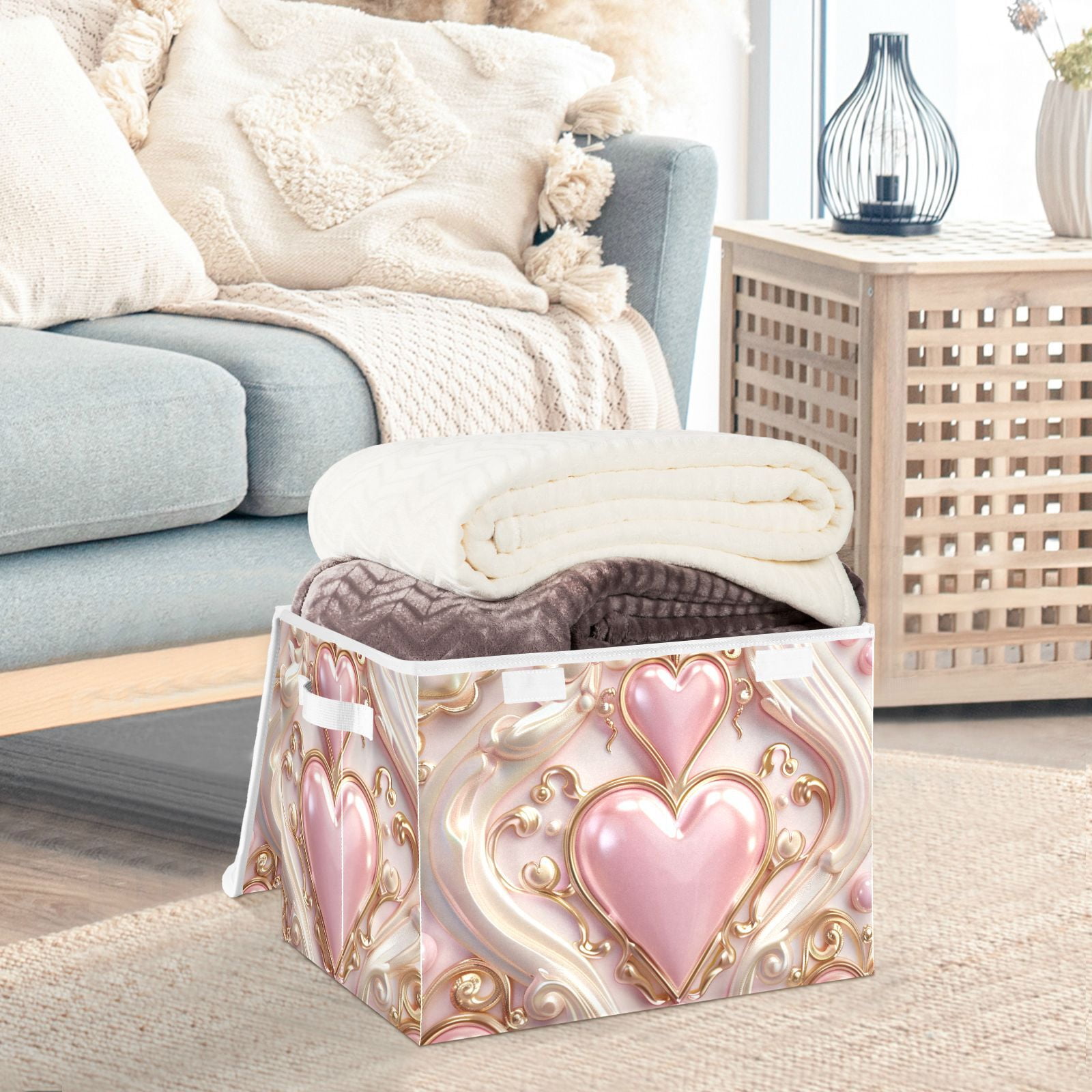 3d Hearts and Pearls Storage Basket Foldable Laundry Basket Shelf Kids ...